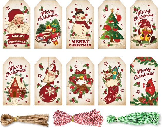 150 Stuks Kerst Kraft Karton Cadeau Labels met 150 Stuks Jute Touwtjes ...