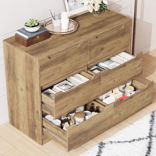 Moderne Commode met 6 Laden – Dressoir Ladekast van Hout voor Woonkamer ...