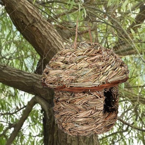 Vogelhuisje 2 stuks vogelnest met gras handgeweven vogelhuisjes ...