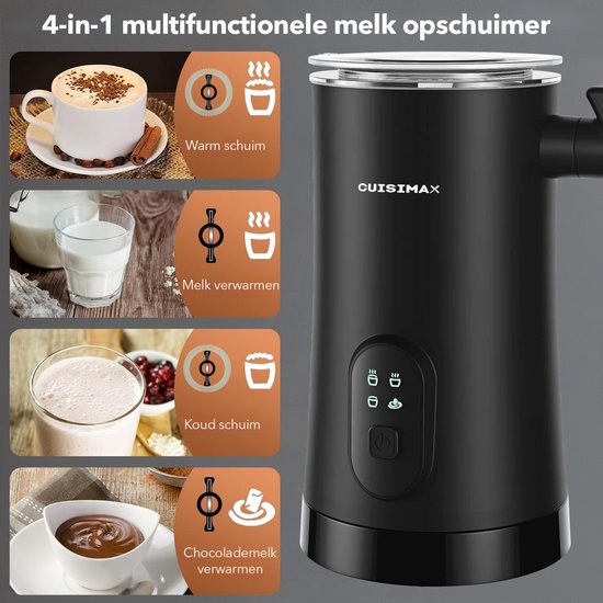 Cuisimax 4 in 1 Melkopschuimer Elektrisch - 350ML - Warm en koud opschuimen -... | bol