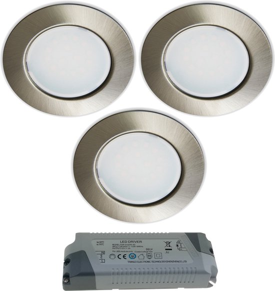 Trango Set van 3 LED Meubel Inbouwspots G4E-032T incl. 1 x 12Volt AC/DC ...