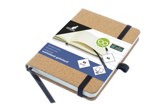 Kangaro notitieboek - A6 - kurk - met lijn - met elastiek, lint en ...