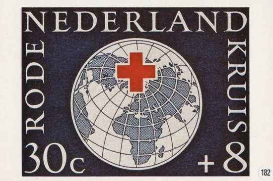Briefkaart met afbeelding Rode kruis – Rood kruis en wereldbol ...