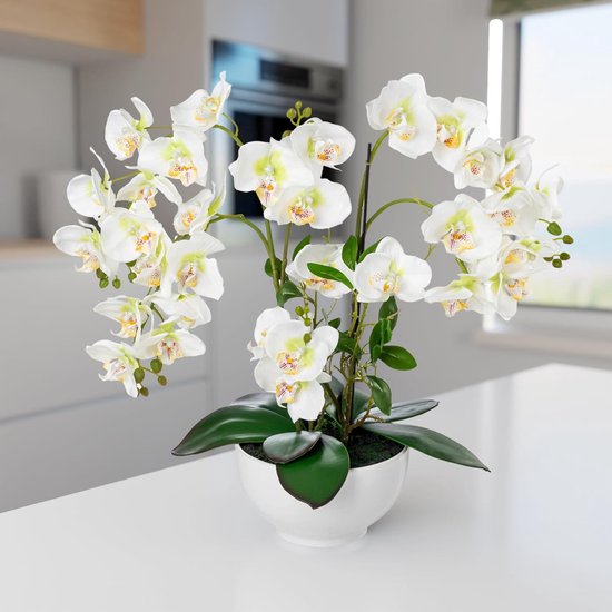 Kunstbloem orchidee groot (56 cm) in hoogglans keramische pot ...
