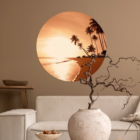 WallCircle - Behangcirkel - Strand - Palmboom - Zon - Zee - Zelfklevend behang -... | bol