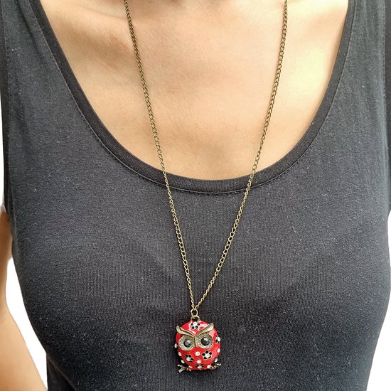 Rhylane – Lange bronskleurige Ketting (70 cm) Met Rode Uil hanger (3.5 ...