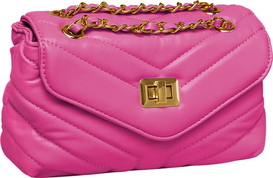 Roze handtas gestikt patroon - schoudertas - verstelbare gouden ketting ...