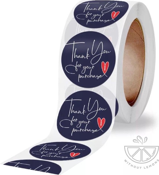 Without Lemons Thank You For Your Purchase Navy met hartje Sluitstickers 500 stuks... | bol.com