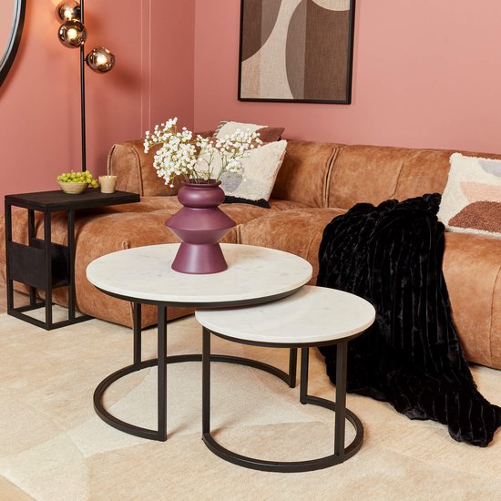 Table basse Nova | Lot de 2 | Rond | marbre blanc | bol.com