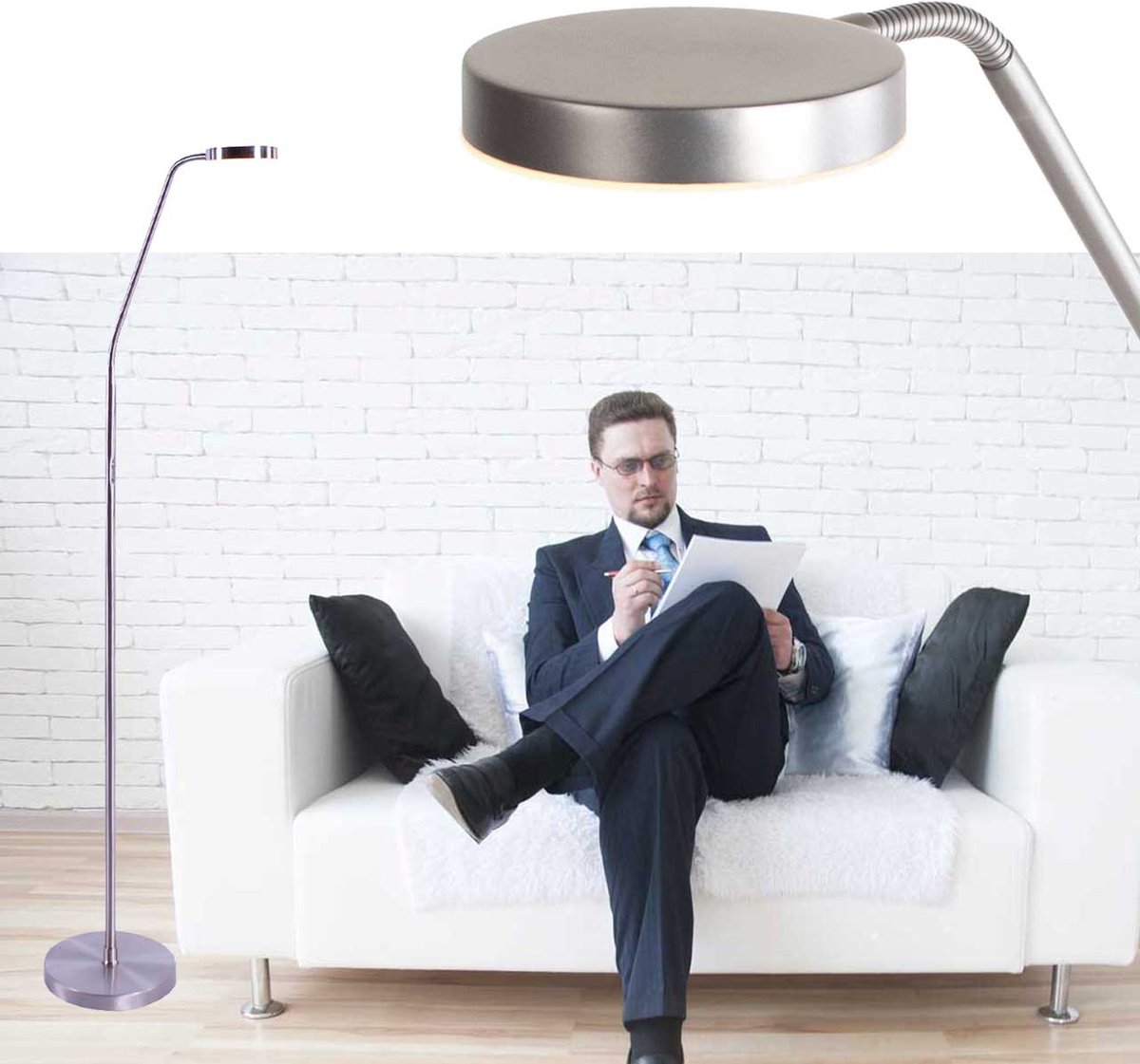 Accu leeslamp / vloerlamp | 1 lichts | 135 cm | grijs / staal | metaal ...