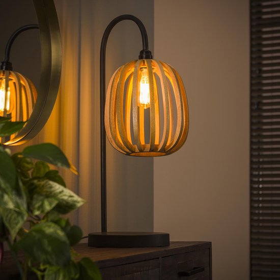 Crea - Tafellamp 1 Lichtpunt - gebogen houten spijlen - Mango hout ...