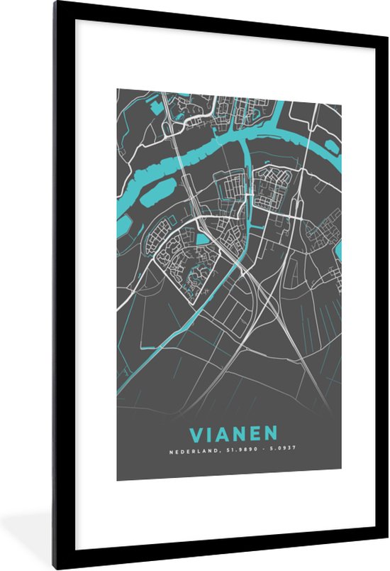 Fotolijst incl. Poster - Vianen - Stadskaart - Kaart - Plattegrond ...