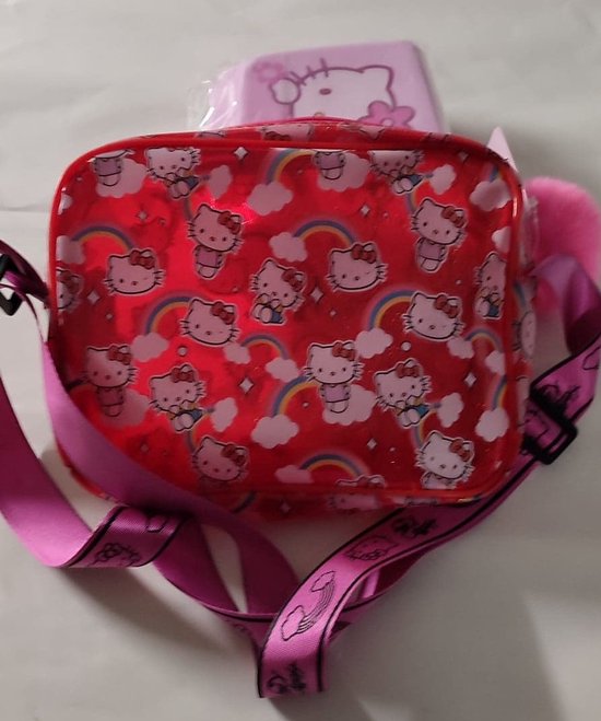 Hello Kitty schoudertas plastiek met sleutelhanger pompom groot 22x16 ...
