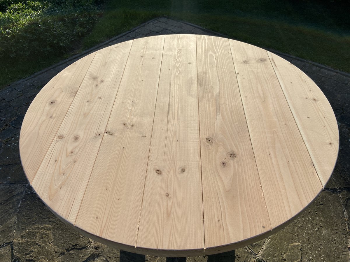 Industriële douglas tuintafel / rond 120cm met mat zwart matrix ...