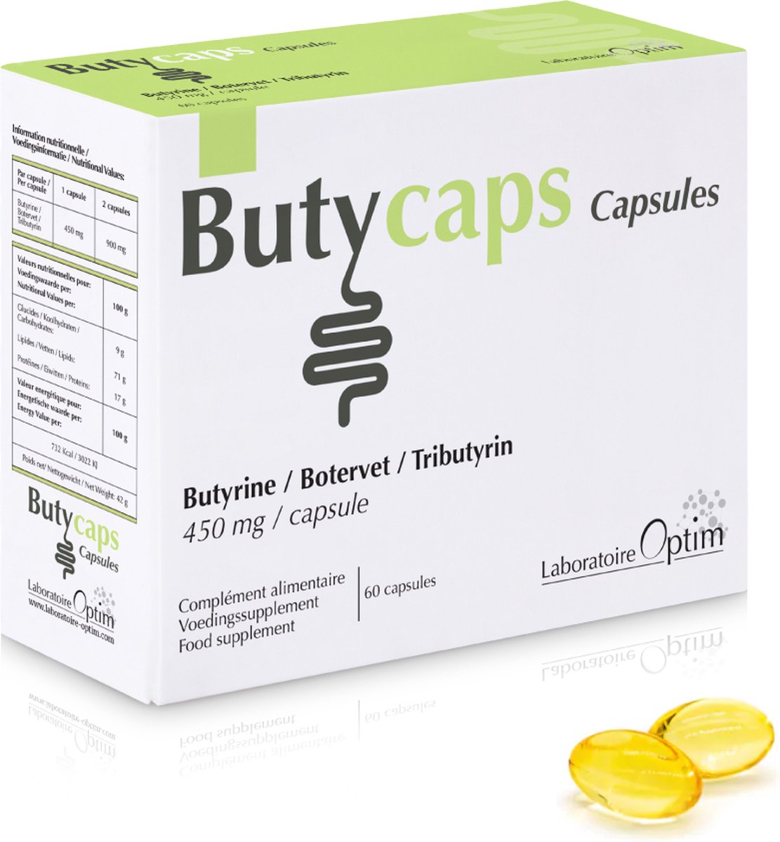 Optim Butycaps Capsules - 60 capsules - 450mg butyrine (Botervet ...