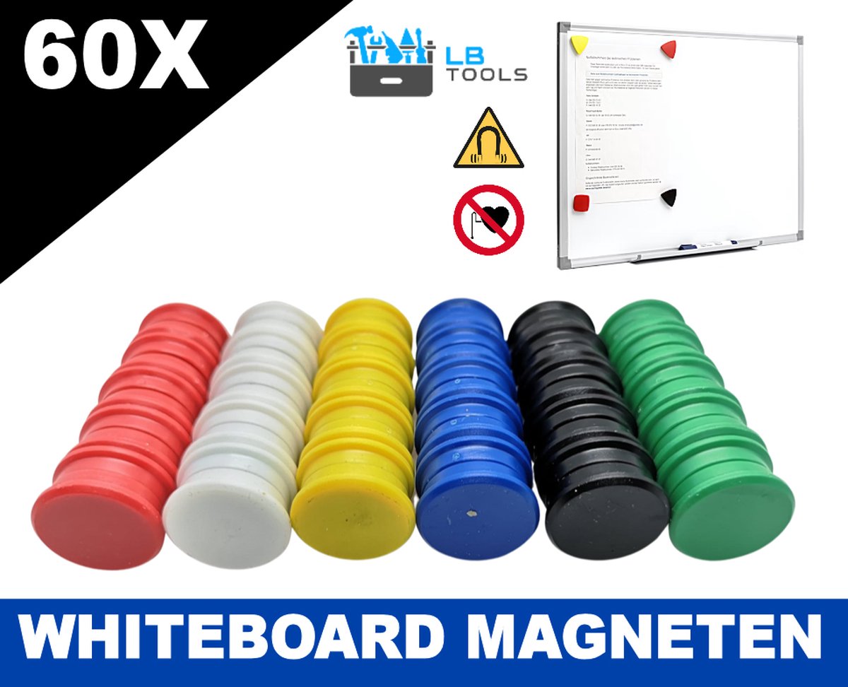 60 stuks sterke whiteboard magneten set van 30mm doorsnee, deze memo ...