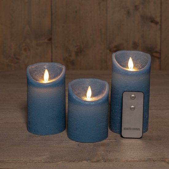 Anna's Collection Stompkaarsen - 3x st - denim blauw - LED kaarsen ...