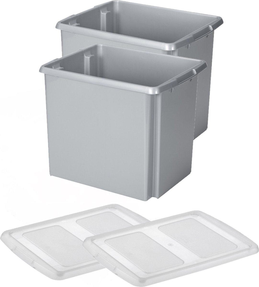 Sunware - Set van 2x opslagbox kunststof 45 liter lichtgrijs 45 x 36 x ...