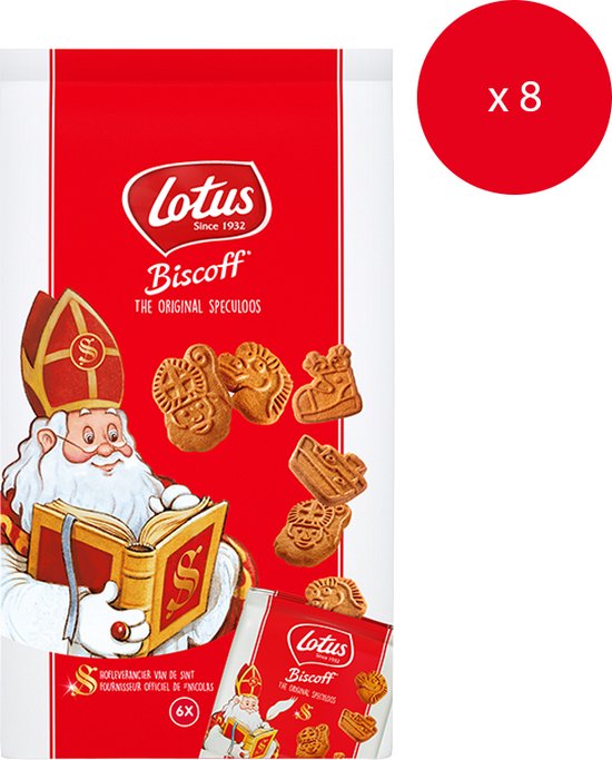 Lotus Biscoff Speculoos minis van Sinterklaas - 150g x 8 | bol
