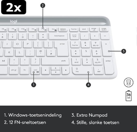 2x Logitech MK470 Slim Combo - Draadloos toetsenbord en muis - Wit - QWERTY | bol.com
