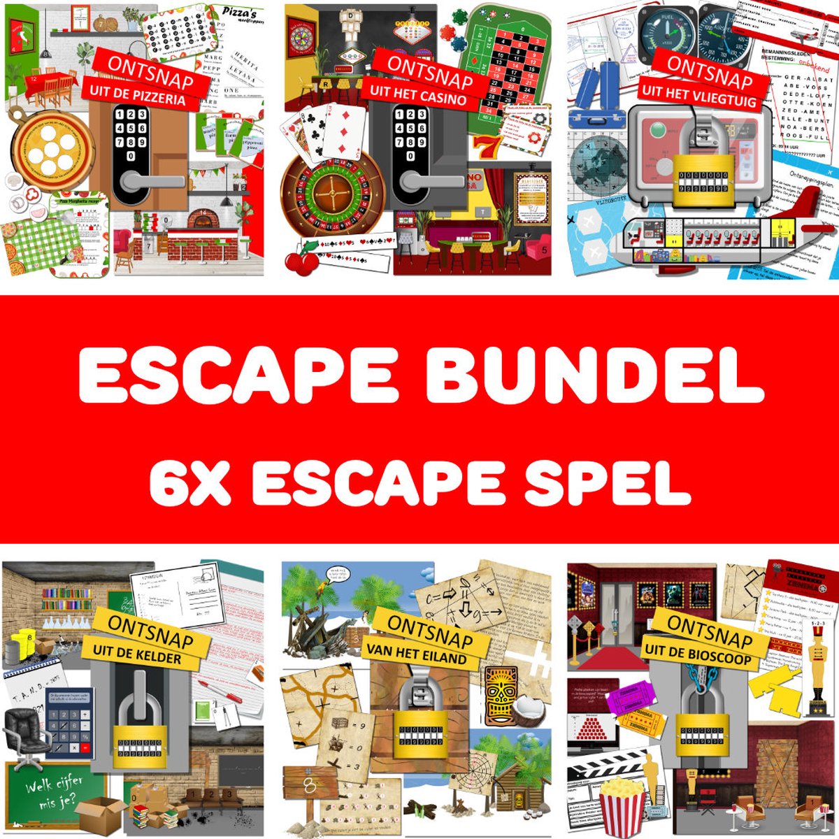 Escape room voor kinderen - Bundel 5 - 6x escape spel - kinderfeestje ...