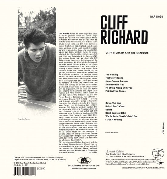 Cliff Richard - 10" vinyl LIMTED EDITION - WHITE VINYL, Cliff Richard ...