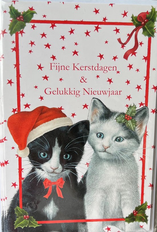8 Kerstkaarten Franciens katten - zwarte en witte poes kerst kaarten ...