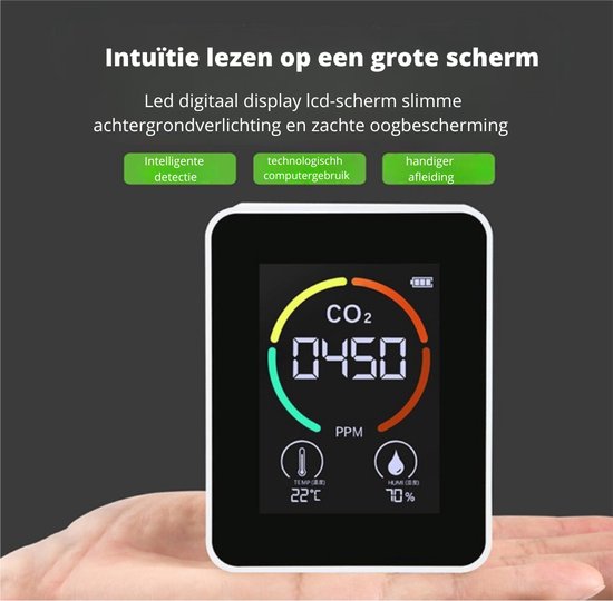 Professionele CO2 meter - Luchtkwaliteitsmeter - binnen - CO2 melder ...