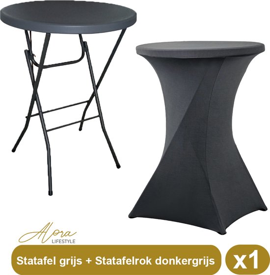 1x Grijze Statafel + Donkergrijze Statafelrok x 1 – ø80 cm x 110 cm hoog –... | bol.com