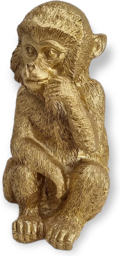 Beeld Gouden Aap - Aap - Goud - Polyester - 12 cm hoog | bol.com