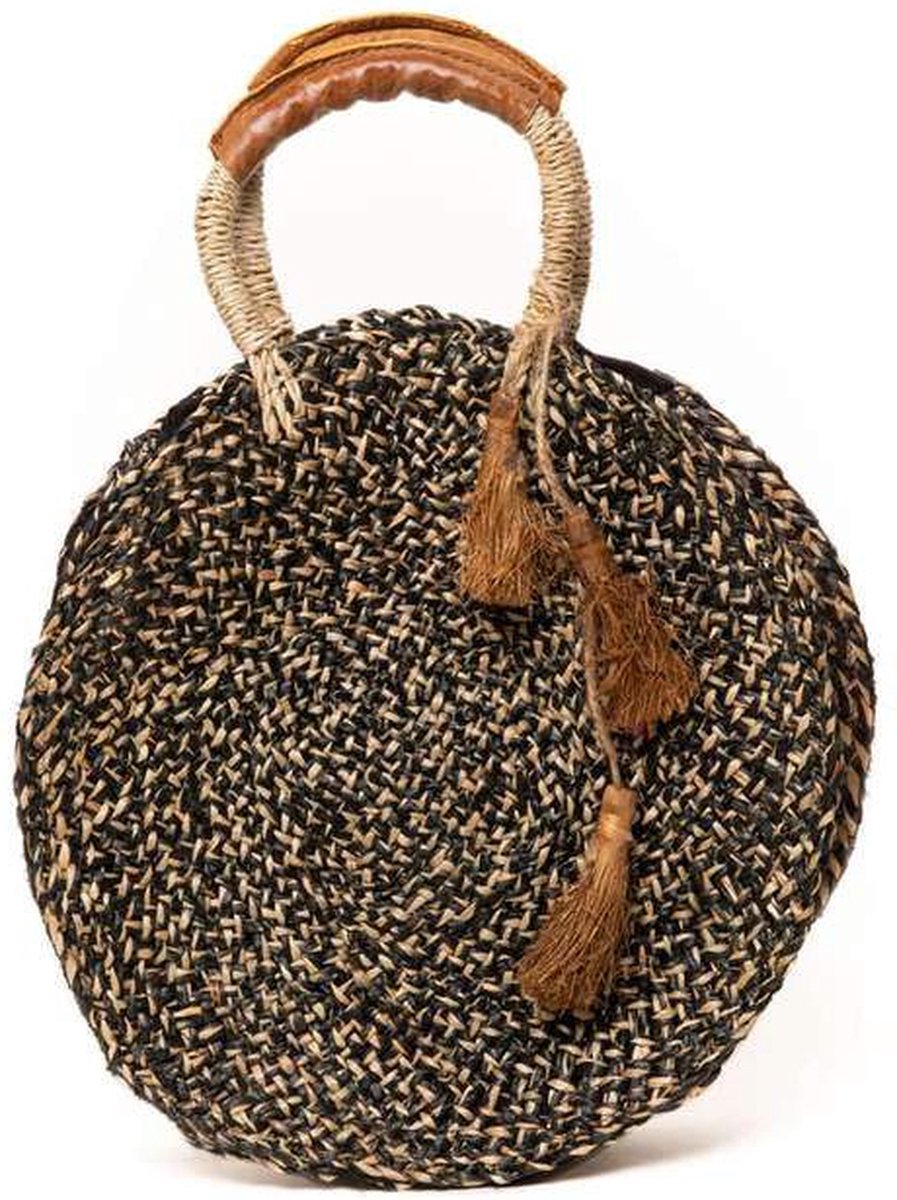 Chriss natureel ronde rotan rieten tas créme en zwart round | bol.com