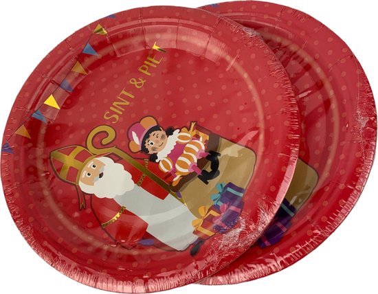 64x Sinterklaas wegwerpbordjes 'Sint & Piet' - 18 cm | bol.com