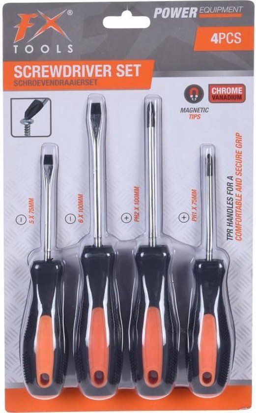 FX TOOLS - SCHROEVENDRAAIER SET - 4 STUKS - 2 X KRUISKOP - 2 X PLATKOP ...