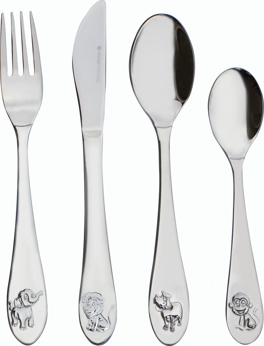 Present Memories - Kinderbestek - 4 delig - Safari- RVS | bol.com