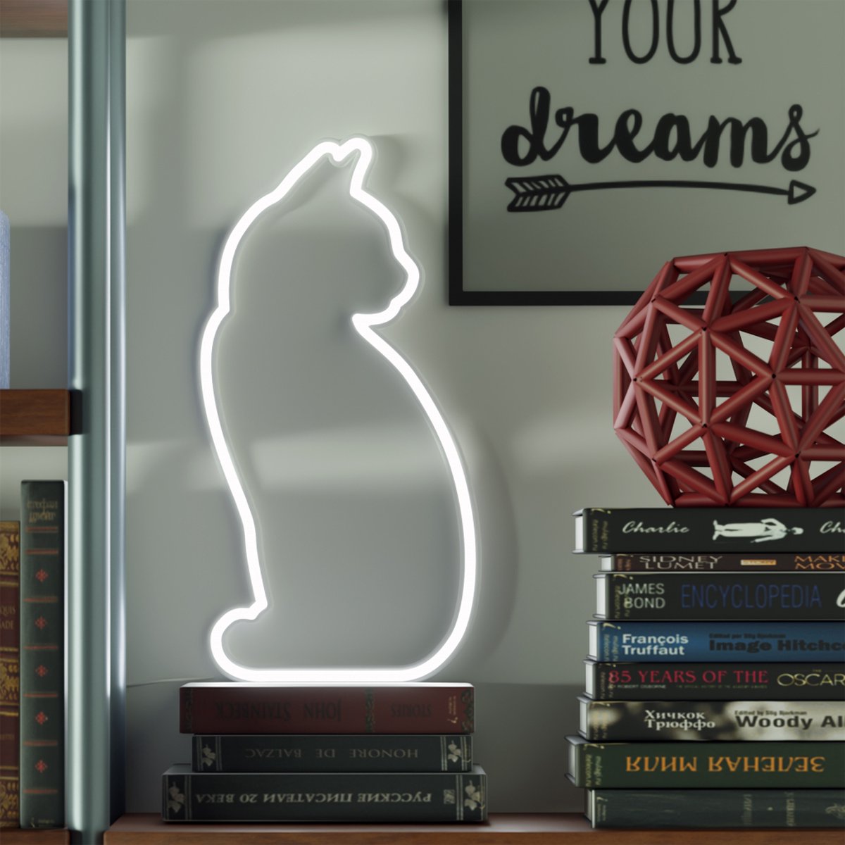 Mustard MEOW led neon light - deco katten lamp - Zittend | bol.com