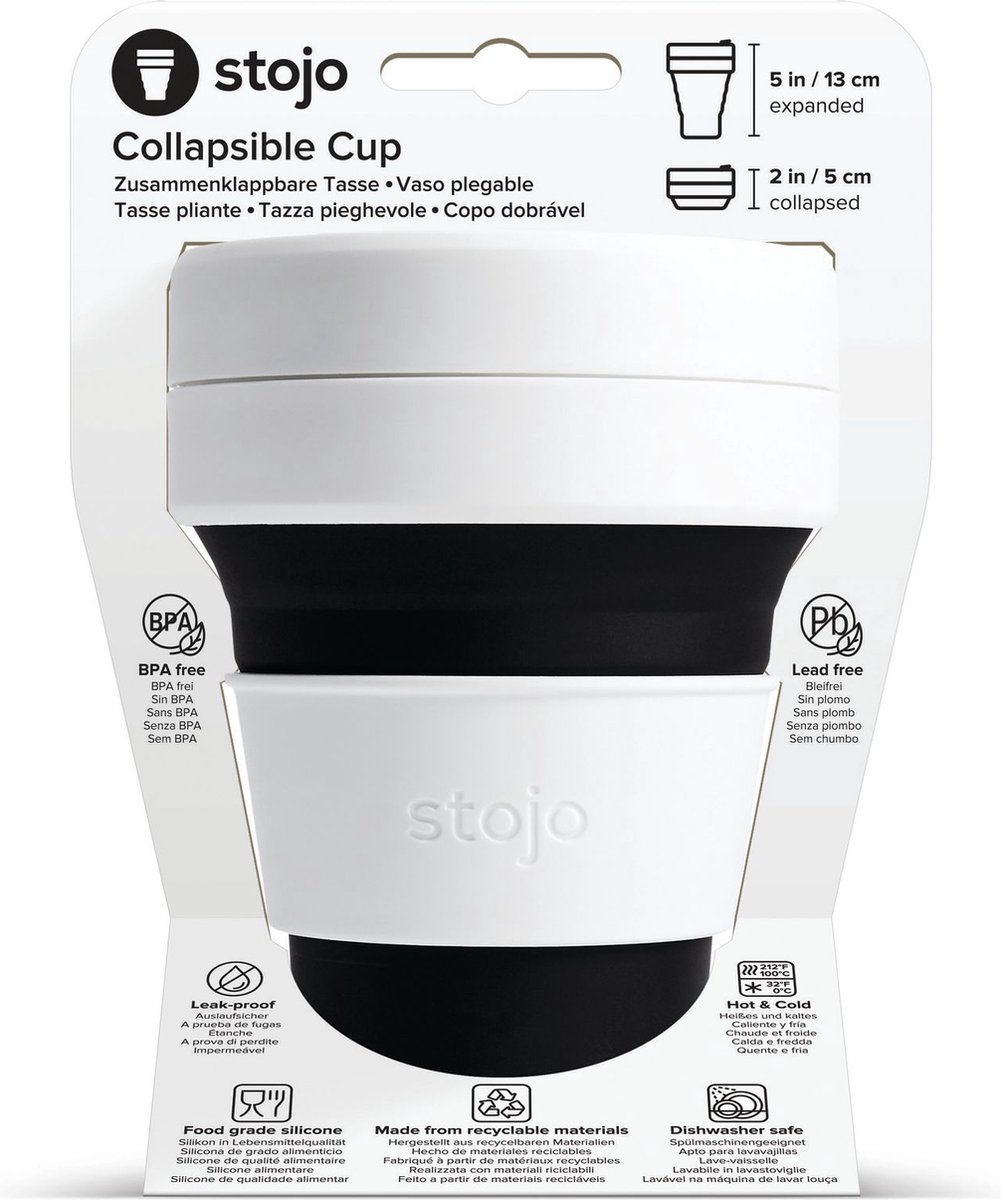 Stojo - Pocket Cup - 355 ml - Herbruikbaar - Opvouwbaar - Black | bol.com