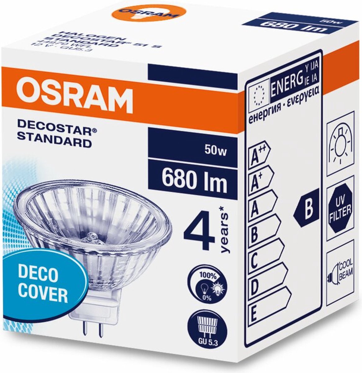 4 x Osram Decostar 51S Halogeenspot 50W met GU5.3 fitting - Dimbaar warm wit licht -... | bol.com