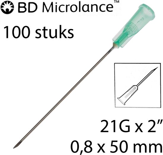 BD Microlance - Injectienaald - 0,8 x 50mm - 100 st. - Groen - 21G x 2 ...