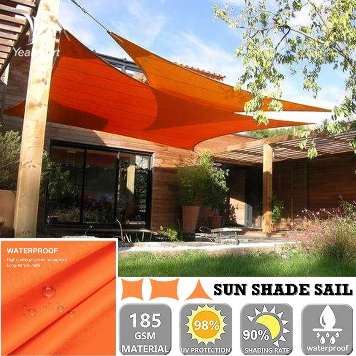 Zonnescherm - Waterdicht - Oranje - 98% UV Blok - Buitenzonwering ...