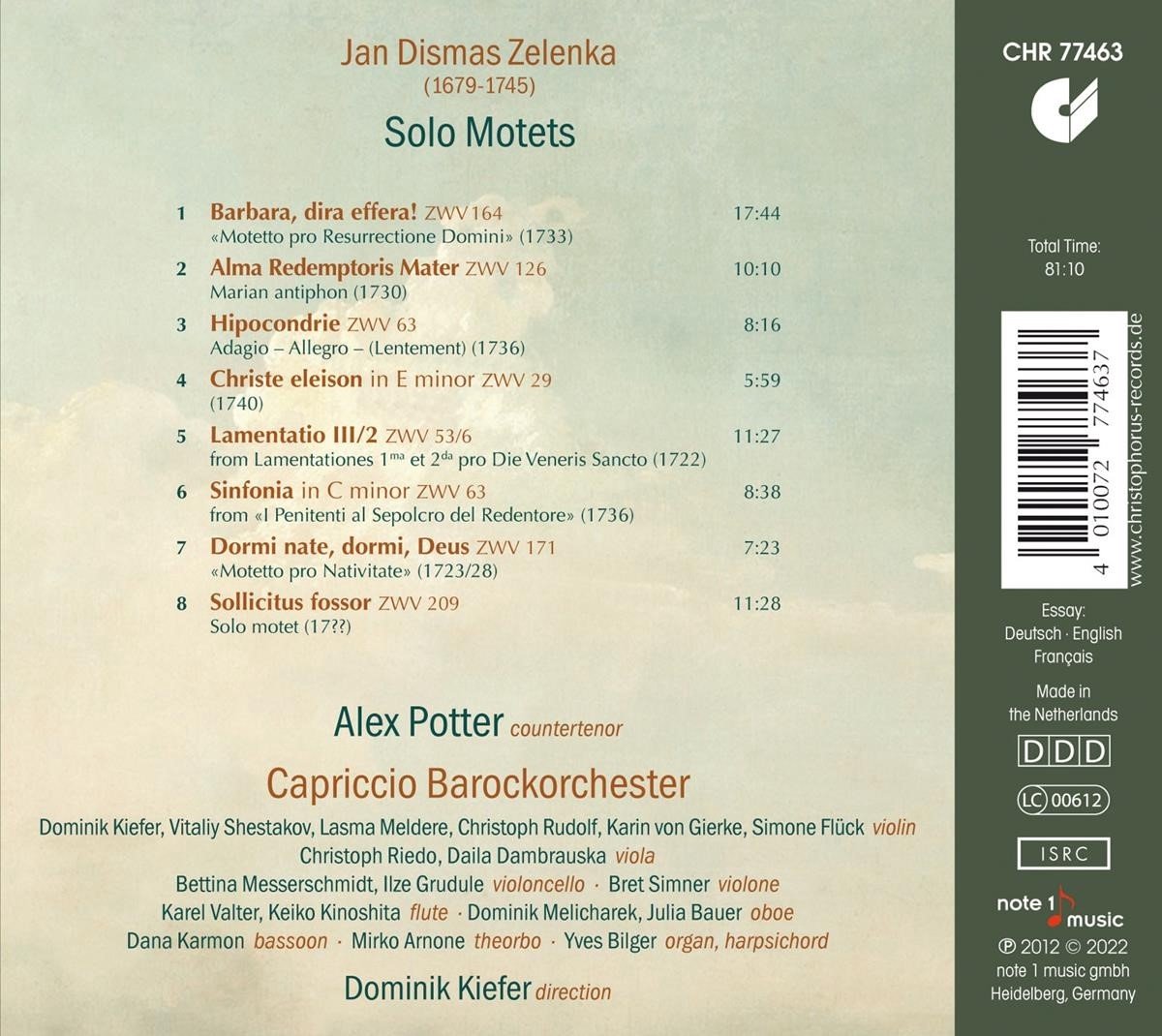 Alex Potter, Dominik Kiefer, Capriccio Barockorchestra - Zelenka: Solo ...
