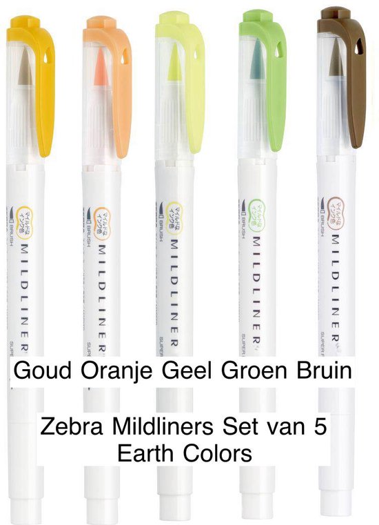 Zebra Mildliners Set van 5 Earth Colors verpakt in een Zipperbag | bol