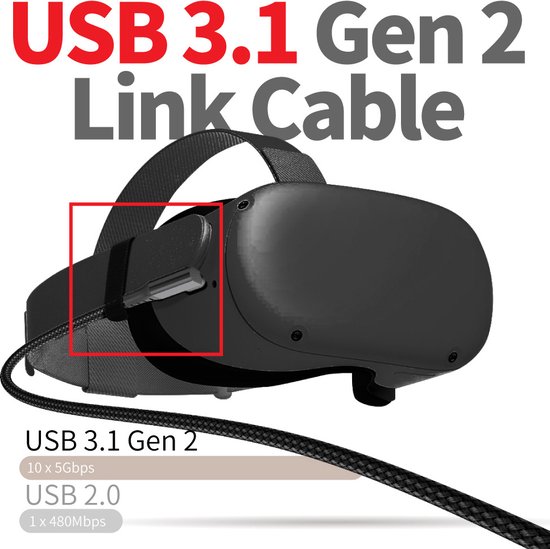 Oculus Quest 2 Link kabel - 5 meter - USB 3.1 Gen 2 naar USB C - Zwart ...