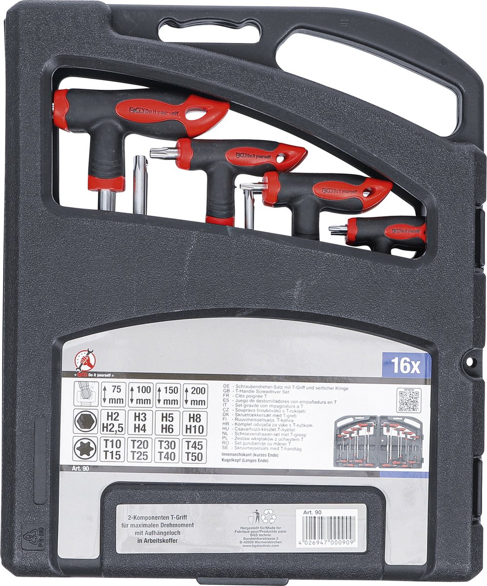Torx- Inbusset met T-greep 16 delig BGS 90 | bol