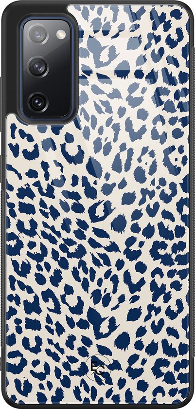 Hoesje geschikt voor Samsung Galaxy S20 FE - Luipaard blauw - Hard Case Zwart -... | bol