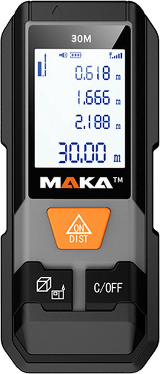MAKA Digitale laser afstandmeter - 30 m - Aanpasbare meetreferentie ...