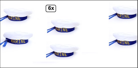 6x Matroos muts blauw/wit - Matrozen baret marine schipper thema feest ...