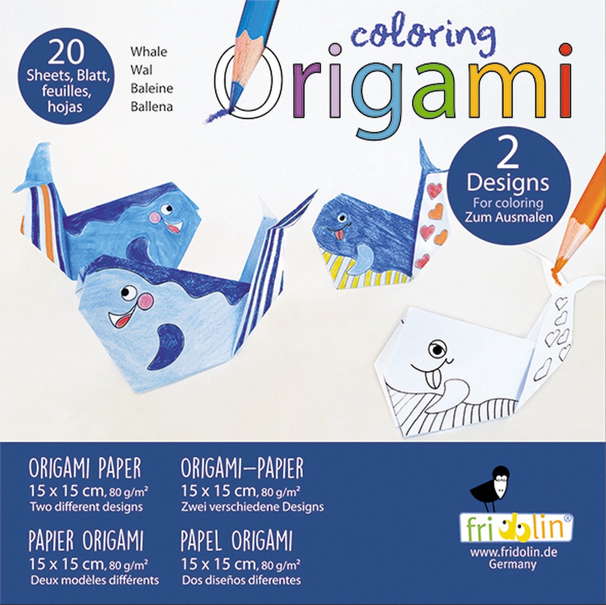 Coloring Origami: WALVIS 15x15cm, 20 bladen met verschillende ...