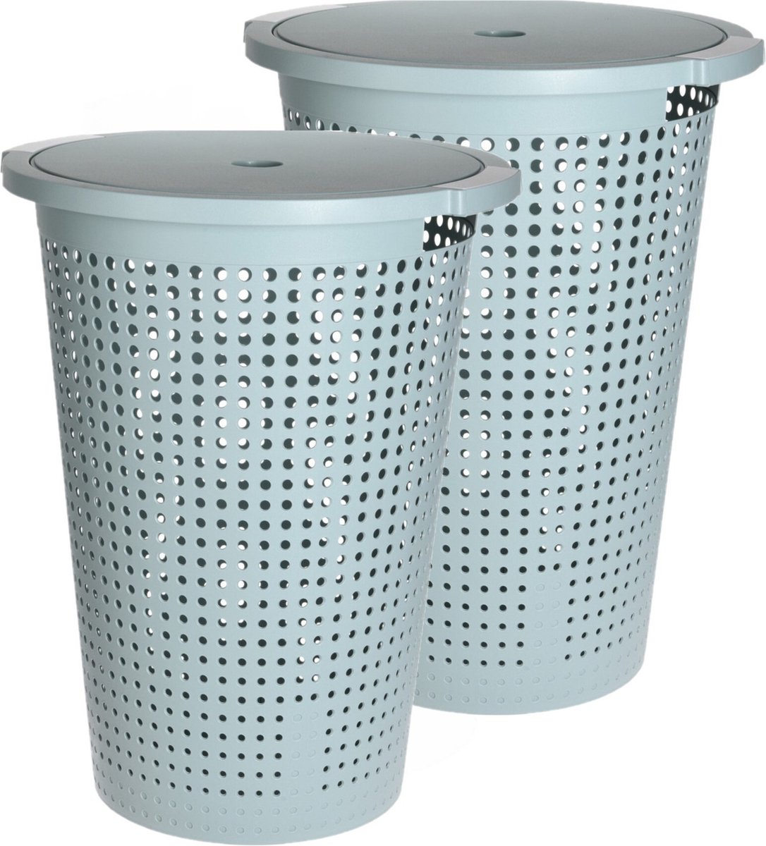 2x stuks kunststof wasmand met deksel rond mintgroen 35 liter | bol