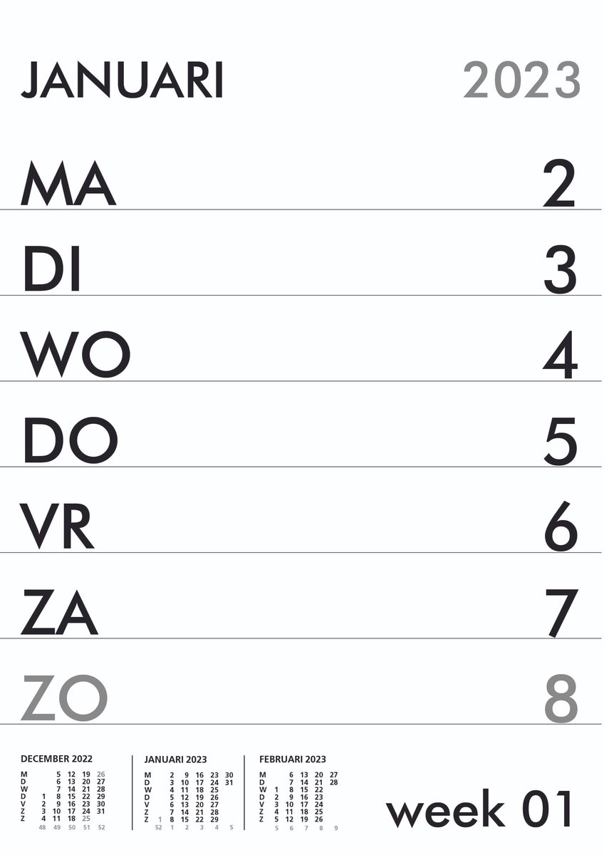 Weekkalender 2022 | Wandkalender | GROOT LETTER | Duidelijk en ...