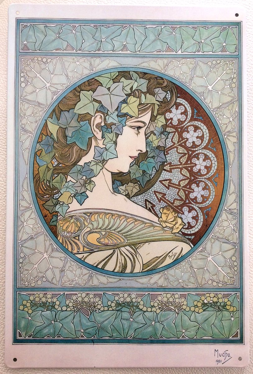 Alphonse Mucha - Metalen Kunst Wandbord Laurel - Art Nouveau Affiche ...